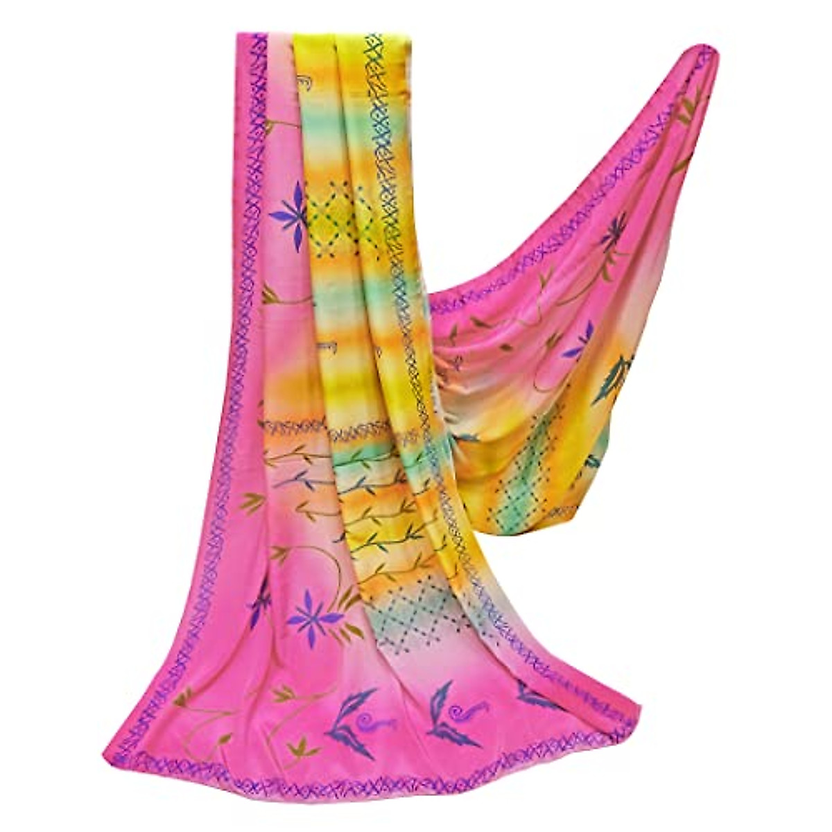 Peegli Indian Women's Crepe Silk Leaf Saree Vintage Pink Fabric DIY 5 Yards Sari