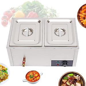 110V 2-Pan Commercial Food Warmer,850W Electric Steam Table Adjustable Temperature,Professional Stainless Steel Buffet Bain Equipment for Catering Restaurant