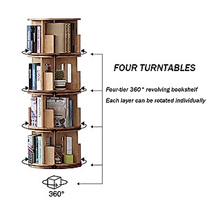 Bear Qiaqia 360° Rotating Bookshelf, 4 Tier Solid Hardwood Freestanding Display Stackable Bookcase, Oiled Oak Finish, for The Living Room, Study and Office(56x17x17 inch)