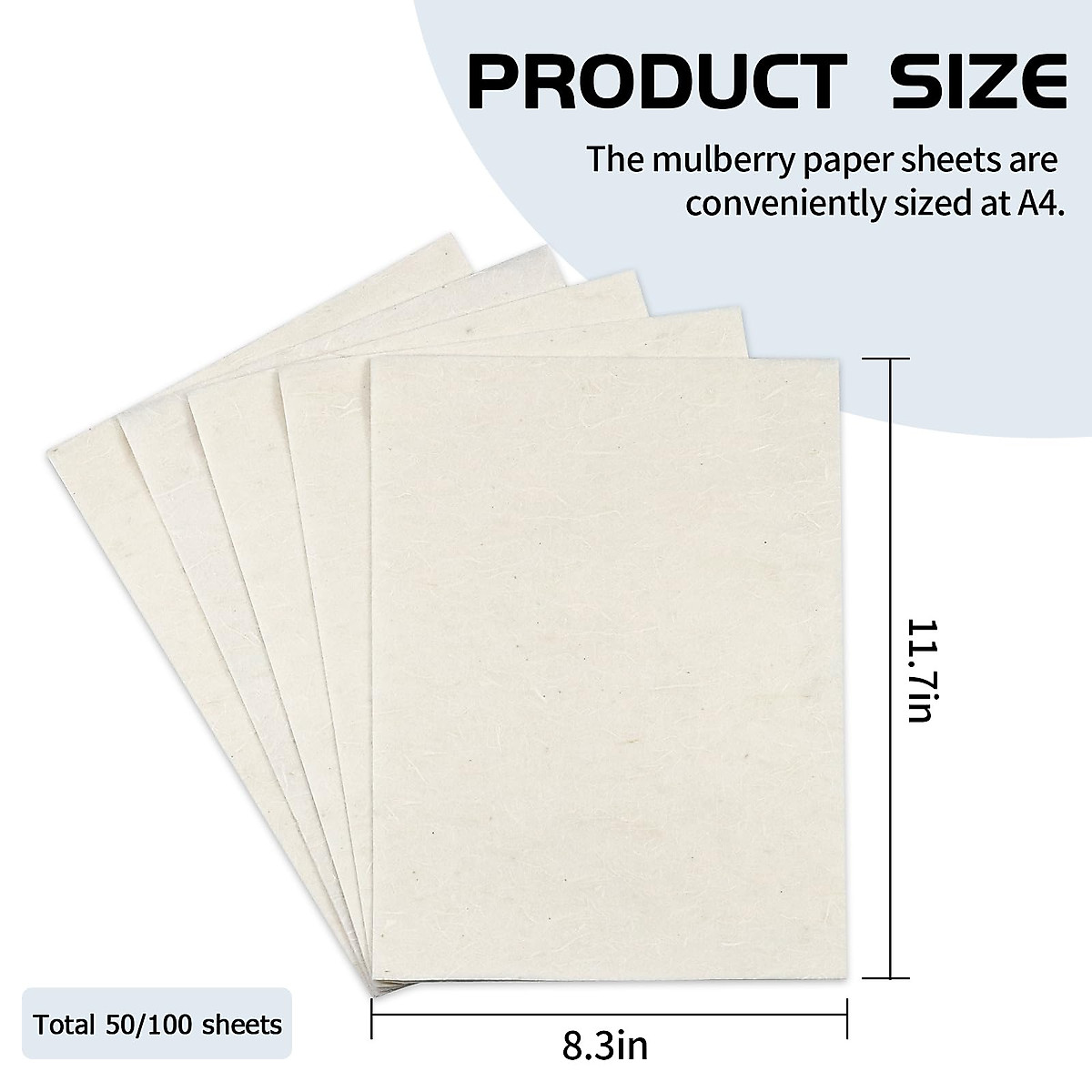 50/100 Sheets FIVEIZERO A4 Mulberry Paper Sheets Natural Fiber Rice Paper,8.3x11.7in Natural Decoupage Tissue Paper for Writing Painting, Decorative Paper, Card Making Paper DIY Craft