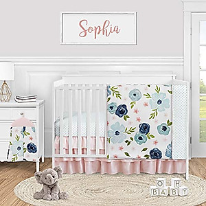 Sweet Jojo Designs Navy Blue and Pink Watercolor Floral Girl Baby Playmat Tummy Time Infant Play Mat - Blush, Green and White Shabby Chic Rose Flower