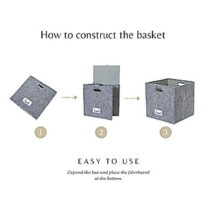 DECOMOMO 11 inch Cube Storage Bin, Storage Cubes with Labels Felt Basket for Shelves Closet Toys Clothes Books (Cube 11" / 6pcs, Dark Grey)