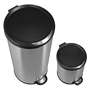 happimess HPM1001A Oscar Round 8-Gallon Step-Open Trash Can with Free Mini Trash Can, Modern, Fingerprint Proof for Home, Kitchen, Office, Large:7.9 Gallon Small:1.3 Gallon, Stainless Steel