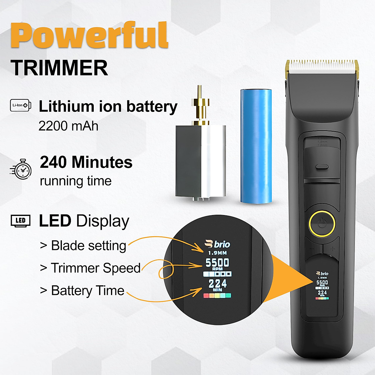 Brio Beardscape V2 Beard Trimmer for Men Professional with Low Friction Ceramic Blade, Cordless Professional Hair Trimmer for Barbers with 4 Hrs of Long Battery Timing, Ideal for Beard & Body (Black)