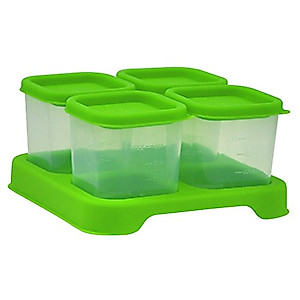 green sprouts Fresh Baby Food Unbreakable Cubes (4oz/4pk) | Store, carry, & serve homemade baby food | Lid provides leak-proof seal, Made from safer plastic, Embossed with measurements