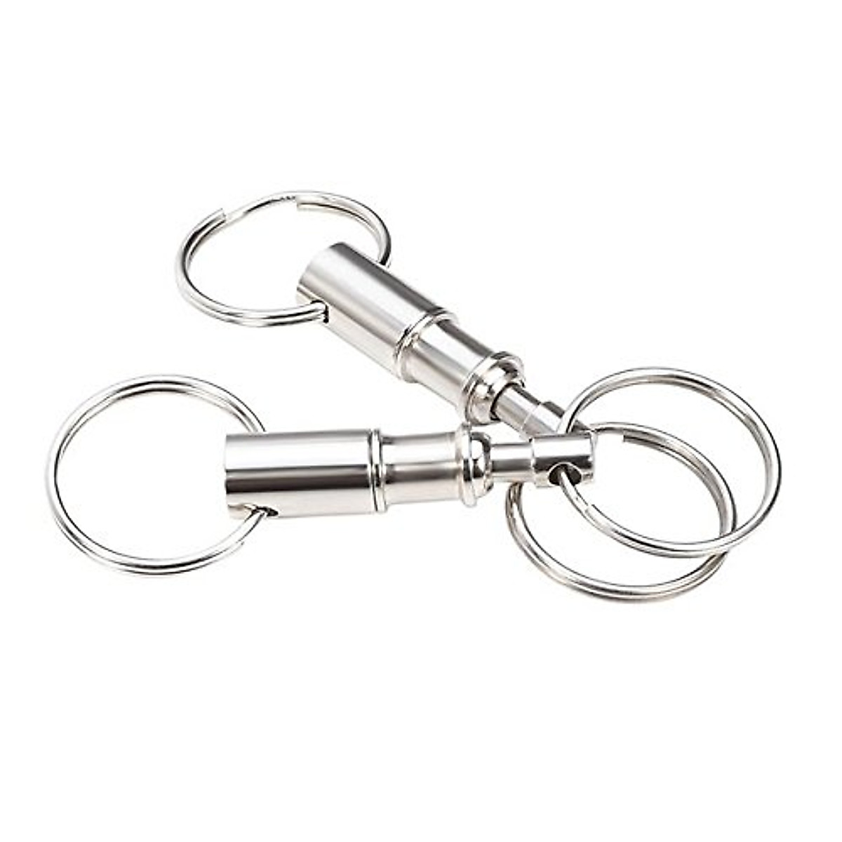 erioctry 2 Pcs Heavy Duty Dual Key Ring Detachable Pull Apart Snap Lock Holder Keychains, Silver