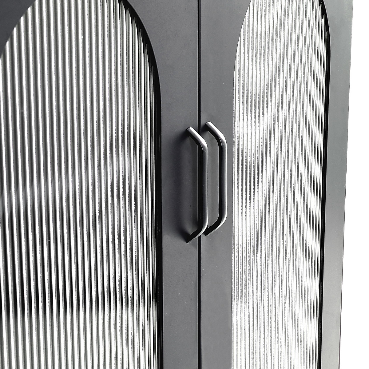 Creative Co-Op Solstice Wide Metal 2 Adjustable Storage Shelves and Arched Glass Door, Black Accent Cabinet, 40"