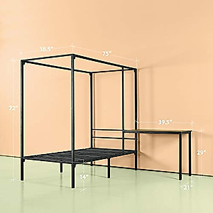 Zinus Kenn Canopy Bed Frame with Desk for students, Twin