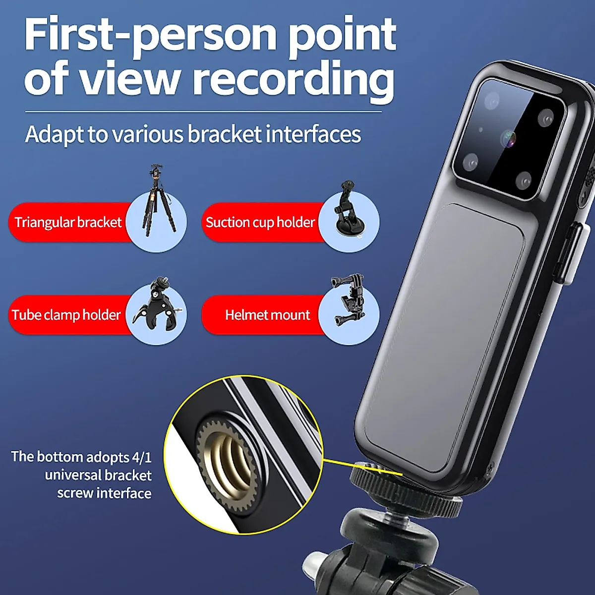 VBESTLIFE WiFi HD 1080P Back Clip Sports Camera, USB2.0 Interface One Button Operation with Suction Cup 16GB Storage Wearable Camera for Cycling