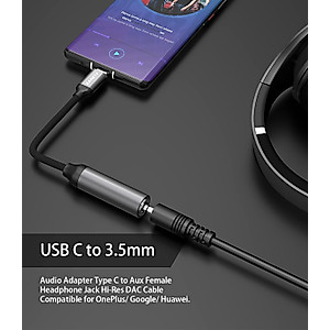 Eanetf USB C to 3.5mm Audio Adapter Type C Female Headphone Jack Adapter Hi-Res DAC Cable for Samsung S21 Note 20 Ultra S20 FE Sony XZ2 XZ3 Google Pixel 5 4 3XL