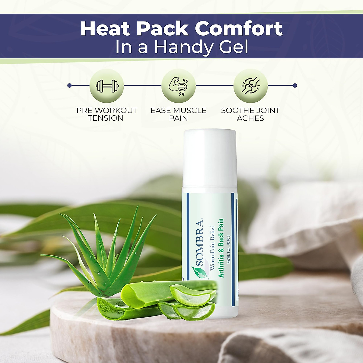 Sombra Original Warm Therapy Gel Cool to Warm Relief for Arthritis and Chronic Pain Pre-Workout Muscle Rub Vegan Formula Free of Artificial Fragrances, Dyes, NSAIDs, Wax, Petroleum, Alc - 3oz Per Roll