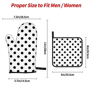 Msacrh Black Polka Dot Oven Mitts and Pot Holders Sets of 4,Resistant Hot Pads with Polyester Non-Slip BBQ Gloves for Kitchen,Cooking,Baking,Grilling