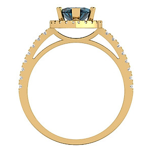 Clara Pucci 2.32ct Marquise Cut Solitaire Halo Natural Royal Blue Topaz Designer Wedding Bridal art deco Anniversary Ring 14k Yellow Gold