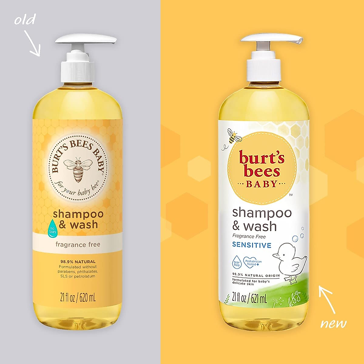 Burt's Bees Baby Shampoo & Wash, Sensitive Body Care, Unscented, Fragrance & Tear Free, All Natural, 21 Ounce