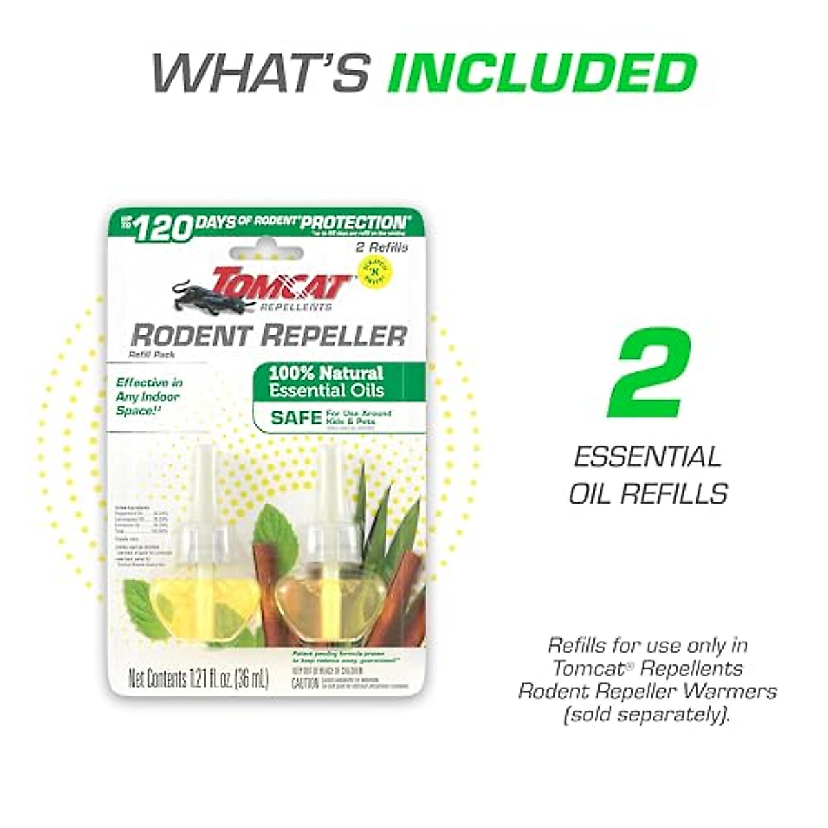 Tomcat Rodent Repeller Essential Oil Refill Pack Plug-In with Lemongrass, Cinnamon, and Peppermint Oil, 2 Refill Bottles