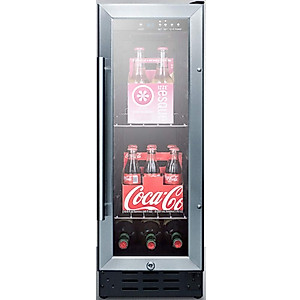 Summit Appliance SCR1225B Built-In 12" Wide Undercounter Commercial Glass Door Beverage Center with Lock, Auto Defrost, Professional Handle, Digital Thermostat, LED Lighting and Black Cabinet