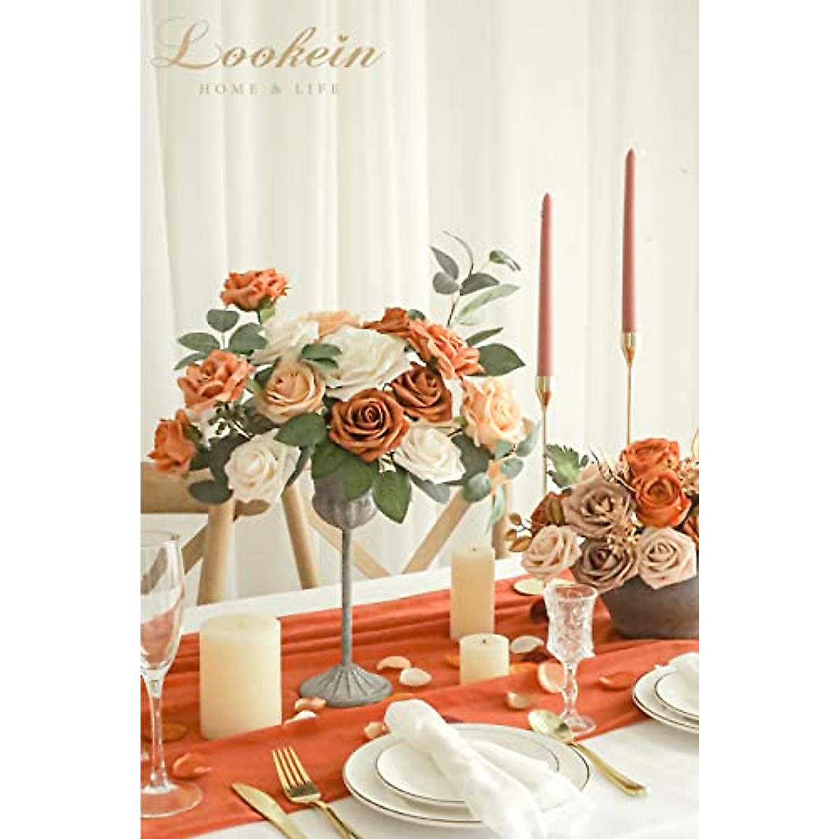 Lookein Artificial Flowers Box Set 5 Style Flowers for DIY Wedding Decoration Bouquet Table Centerpieces Aisle Arch Flower Decoration Bridal Shower Party Home Decor, Charming Terracotta