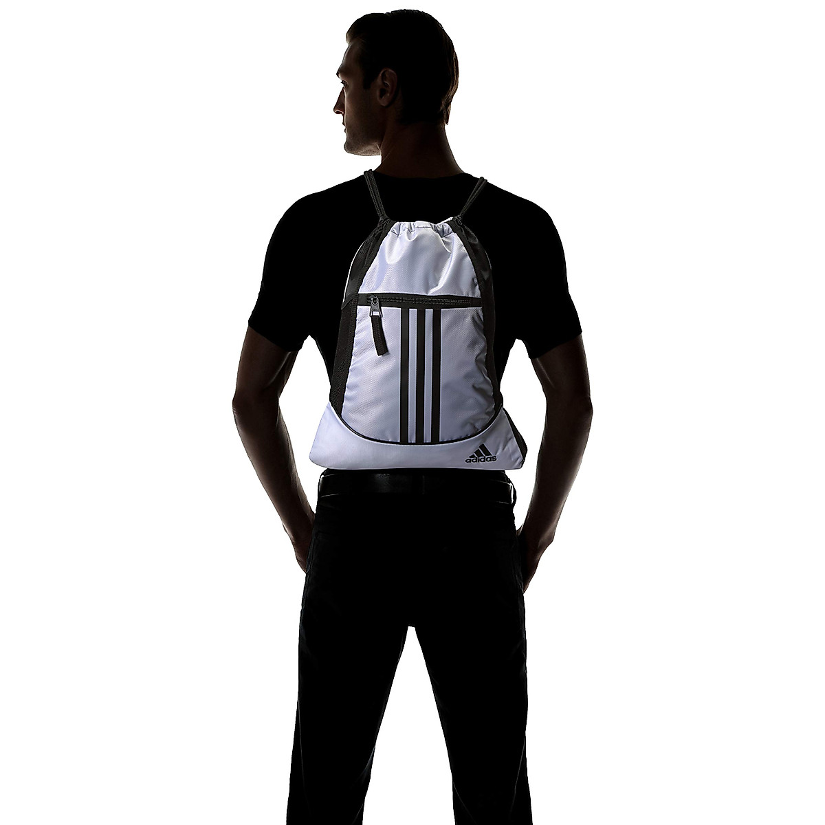 adidas Alliance Sackpack, Drawstring, Lightweight Small Gym Bag for Women, Soccer Backpack, White/Black/Black, One Size