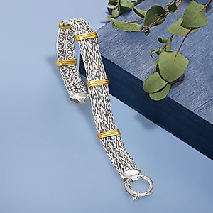 Ross-Simons Two-Tone Sterling Silver Wheat-Link Bracelet. 7 inches