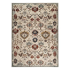 AMER Rugs Allure Collection, 8x10 Area Rug, Rectangular Oriental Rugs for Living Room, 0.38" Low Pile Indoor Rugs for Dining Room, Bedroom, Kitchen, Office, High Traffic Area - Elina Beige