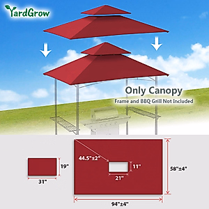 YardGrow 5x8FT BBQ Grill Gazebo Replacement Canopy Roof Double Tiered Outdoor Grill Shelter Canopy Top (Burgundy)