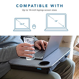 LAPGEAR Cup Holder Lap Desk with Device Ledge - Gray Woodgrain - Fits up to 14 Inch Laptops - Style No. 46325