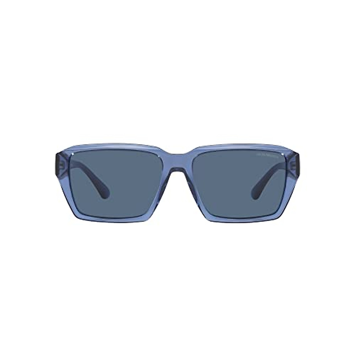 Emporio Armani Men's EA4186F Low Bridge Fit Rectangular Sunglasses, Shiny Transparent Blue/Dark Blue, 58 mm