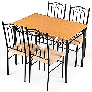 Tangkula 5 Piece Dining Table Set, Vintage Wood Top Padded Seat Dining Table and Chairs Set, Home Kitchen Dining Room Furniture