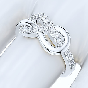 PRSTANI Real Sterling Silver Thick Tie The Infinity Love Knot Genuine Moissanite Intertwined Ring Promise Ring (7.5)