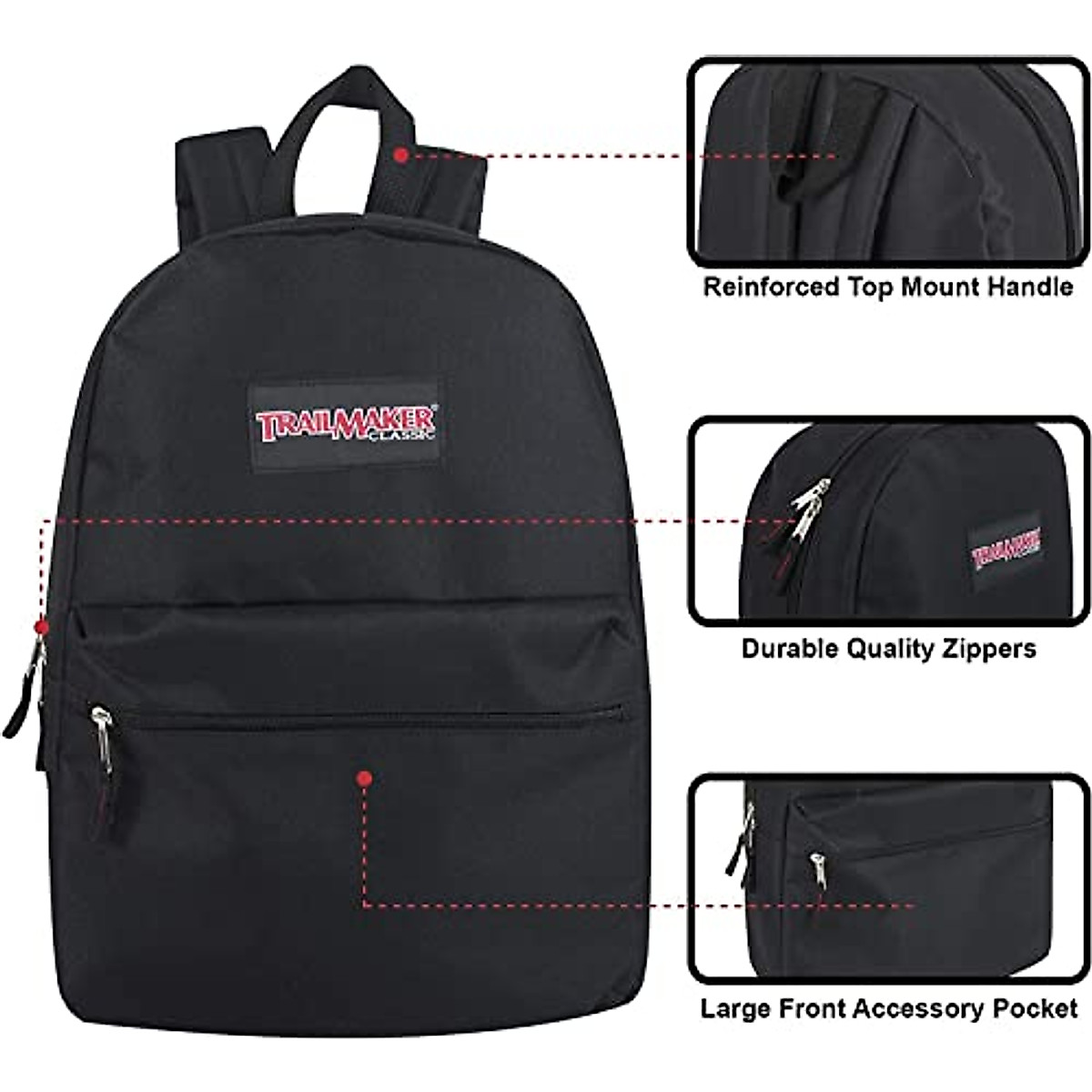 Trail maker Pre-Filled 17" Backpack & School Supply Kit - 20 Piece Back to School Supplies with Backpack (Black Pack)