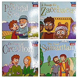 The Clever Factory The Story of Creation, Prodigal Son, Good Samaritan, and Zacchaeus Pop Up Books - Set of 4 Multicolored