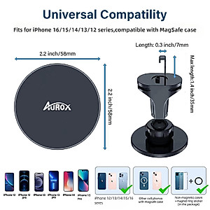 AUROX Phone Mount for Car Compatible for Magsafe Car Mount [Upgraded Vent Hook&Strong Magnets] 360° Adjustable Air Vent Cell Phone Holder Car for iPhone 16 15 14 13 12 Series & Most Smartphones (BLK)