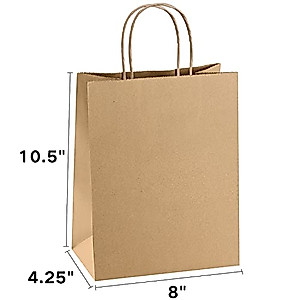 Brown Paper Bags 8x4.25x10.5 100Pcs Gift Bags Medium Size Paper Bags with Handles, Kraft Bags Bulk, Paper Shopping Bags, Gift Bags, Retail Bags, Paper Bags for Wedding Christmas Valentine Birthday Business