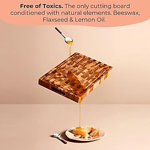 XXL End Grain Butcher Block Cutting Board [1.5" Thick]. Made of Teak Wood and Conditioned with Beeswax, Flaxseed Oil & Lemon Oil. 23" x 17" Chopping Board by Ziruma.