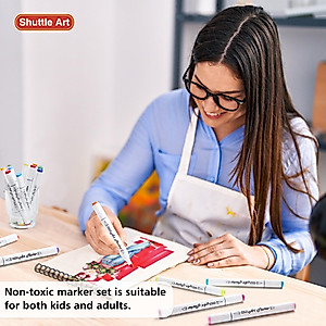 Shuttle Art Alcohol Markers Brush Tip, Dual Tip Brush & Chisel Tip Art Marker Set, 50 Colors plus 1 Blender Permanent Marker Pens with Case Perfect for Illustration Students Adults Coloring