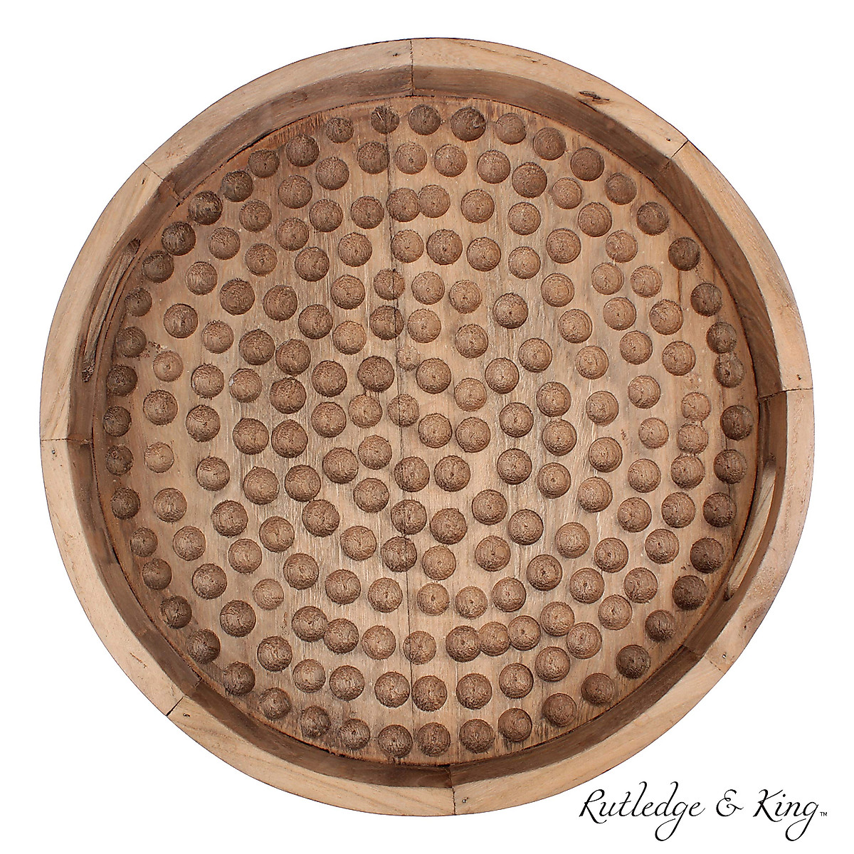 Rutledge & King Brighton Serving Tray - Ottoman Tray/Decorative Tray - Coffee Table Tray/Round Wooden Tray - Breakfast in Bed Tray with Handles - Rustic Wood Tray