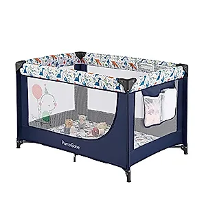 Pamo Babe Portable Crib with Mattress，Foldable Baby Playpen with Carry Bag (Blue)