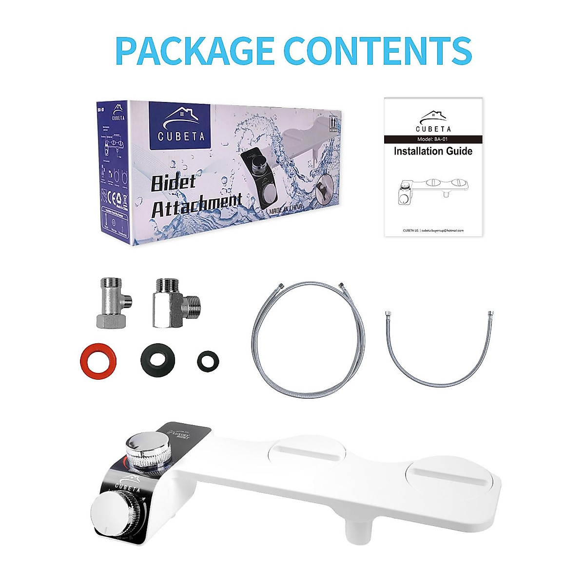 CUBETA Bidet Attachment for Toilet, Non-Electric Cold and Hot Water Bidet Toilet Seat Attachment with Adjustable Water Pressure and Temperature, Self-cleaning Dual Nozzles