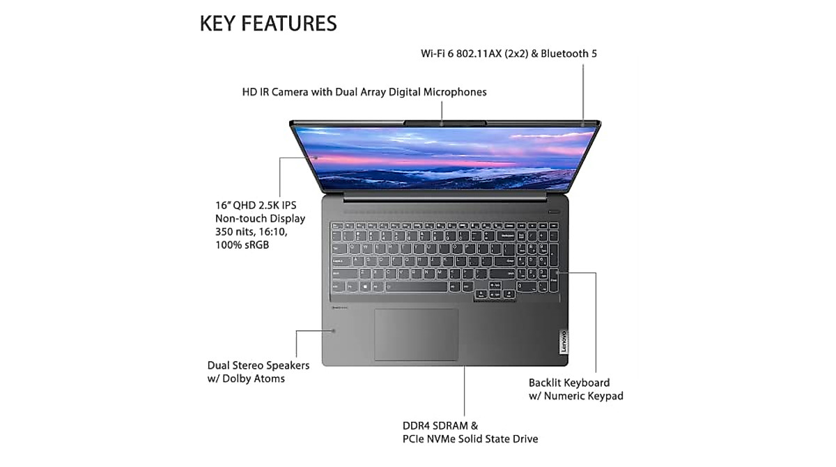 Lenovo Ideapad 5i Pro 16" 2.5K Laptop - i5, MX450