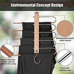 2 Pack - Pants Hanger Space Saving, Solid Wood Non-Slip Pants Hanger, Multifunctional 5 Layer Closet Pants Hanger for Closet Storage Pants Hanger