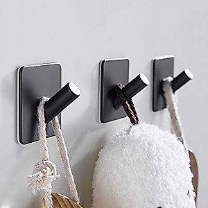 Heavy Duty Adhesive Hooks, Stick on Wall Adhesive Hangers, Strong Stainless Steel Holder, Self Adhesive Hooks for Kitchen Bathroom Home Door Towel Coat Key Robe 4 Packs Black