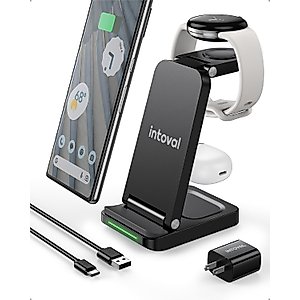 Intoval 3-in-1 Pixel Watch 1 Charger, Portable Wireless Charging Station for Google Pixel Watch 1, Pixel 8/8 Pro, Folding Charging Stand for Google Pixel Watch 1 gen (G3, Black)