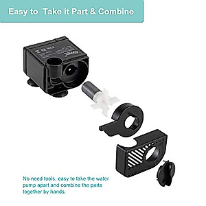 Hygger Ultra Quiet 53GPH (200L/H, 3W) Submersible Mini Water Pump Comes with 2 Nozzles, for Aquariums, Fish Tank, Fountain, Max Lift Height 1.7ft ,120V/60HZ, Power Cord 6ft