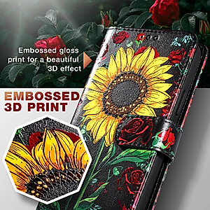 Shields Up for iPhone 15 Pro Wallet Case, Detachable Magnetic Case Wallet with Card Holder & Strap for Girls/Women, Vegan Leather Floral Cover for iPhone 15 Pro 6.1 inch - Rose Flower/Sunflower