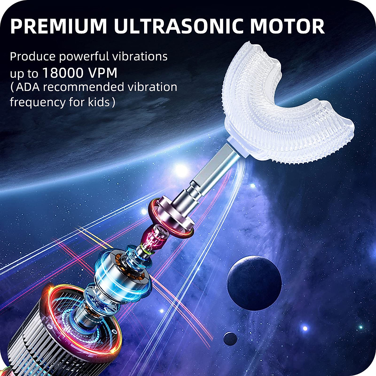 AUITRONCARE Ultrasonic Kids U Shaped Electric Toothbrush, Rechargeable Toddler toothbrushes with 4 Brush Heads, Smart Timer IPX7 Waterproof (Ages 2-12) (Hollow-Blue)