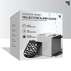 Sharper Image Projection Alarm Clock with Soothing Sounds and Relaxing Visuals, 4 Projections & 10 Soothing Soundscapes, Full-Function Digital Alarm Clock, Project Color-Changing Stars