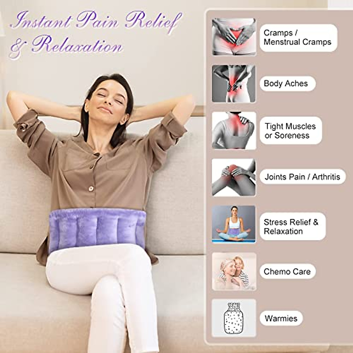 SuzziPad Microwave Heating Pad for Pain Relief, 7x16 Microwavable Heating Pads for Cramps, Muscle Ache, Joints, Neck Shoulder, Bean Bag Moist Heat Pack, Warm Compress, Purple