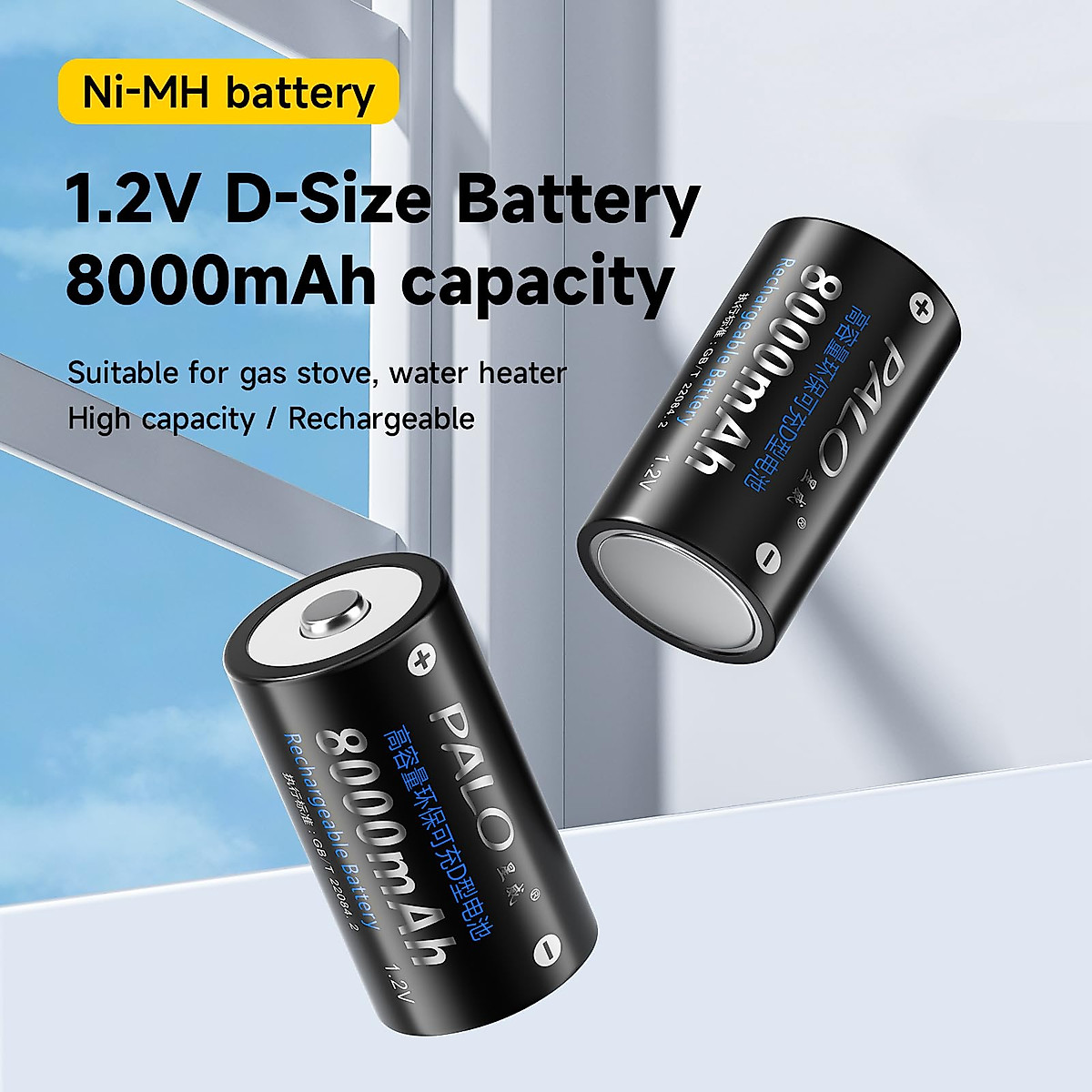 Palowextra Rechargeable D Batteries Ni-MH 1.2V 8000mAh D Size Battery Cell with Storage Case, 6 Pack