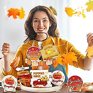 Thanksgiving Tiered Tray Decor Set Fall Tiered Tray Centerpiece Wooden Tabletop Signs Pumpkin Truck Spice Blocks Directional Sign Rustic Farmhouse Autumn Harvest Decorations (Pumpkin Style, 10 Pcs)