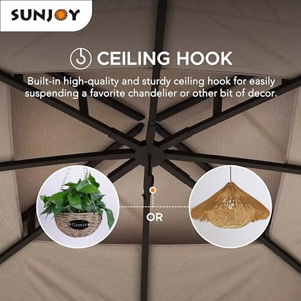 Sunjoy Rumney Outdoor Patio Steel Frame 11 x 13 ft. 2-Tier Soft Top Gazebo with Light Gray Canopy Roof, Netting and Curtains